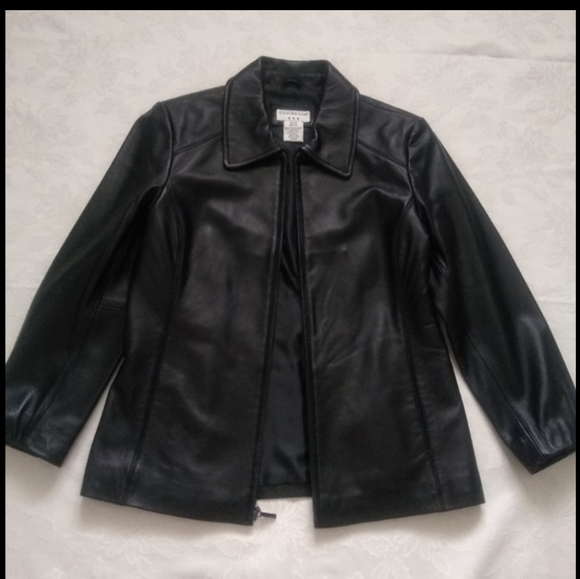 Covington | Jackets & Coats | Leather Moto Biker Black Jacket Zip Front ...